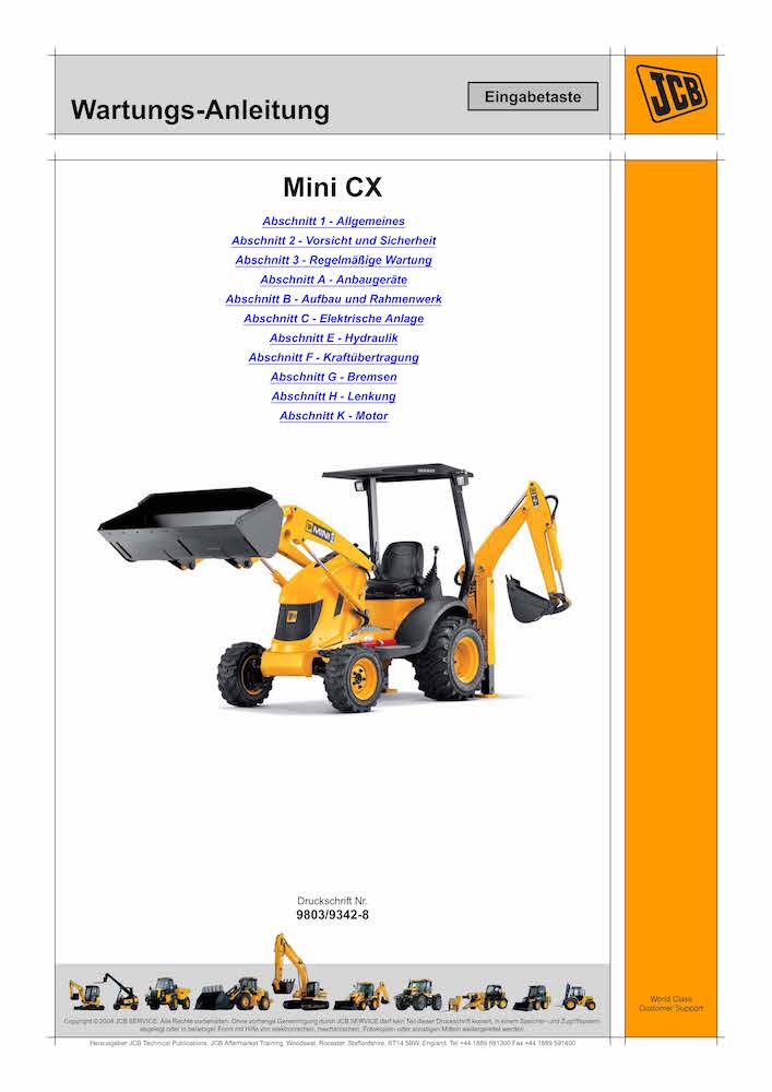 Manual de servicio en formato pdf de la retroexcavadora JCB Mini CX