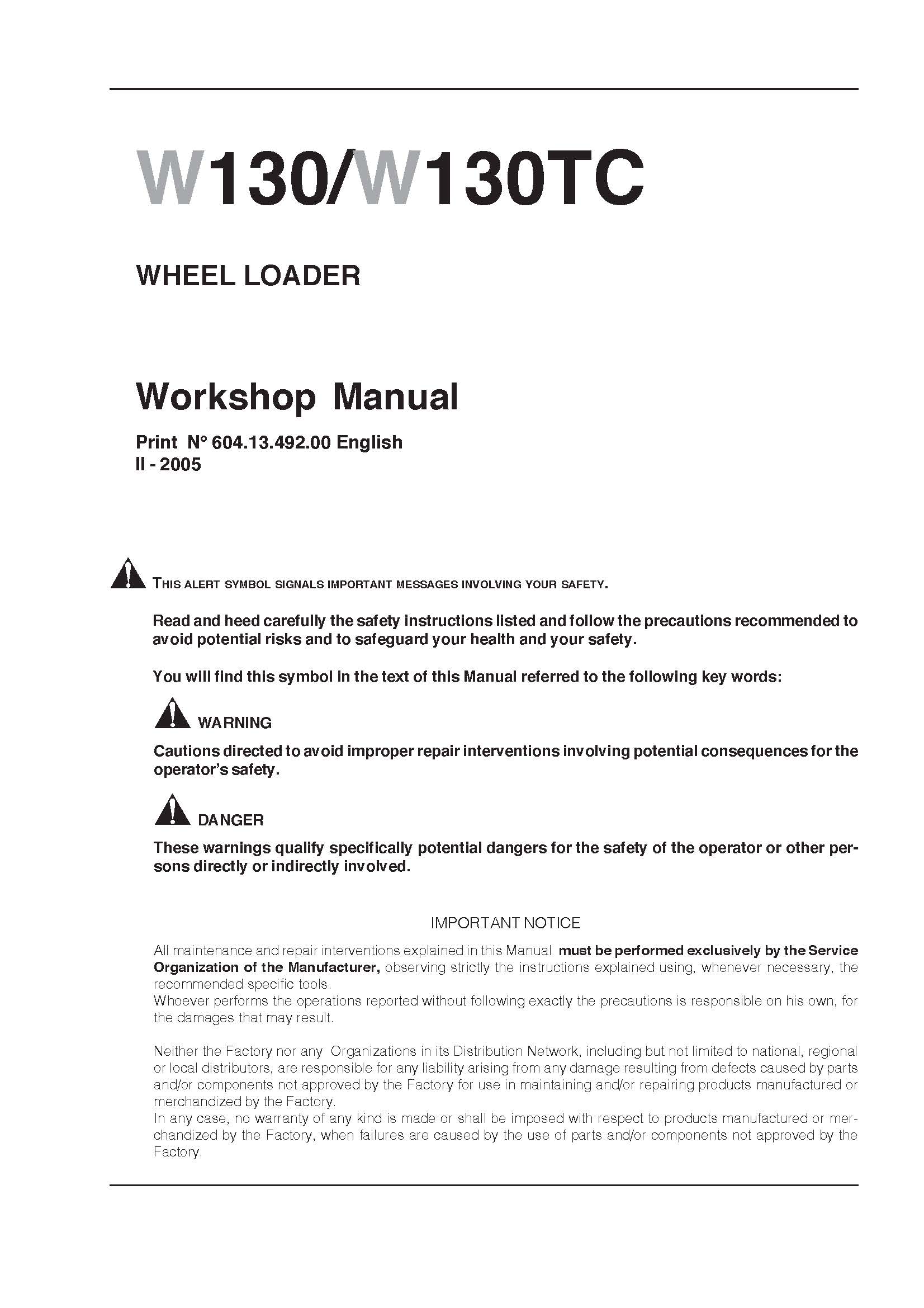 Manual de taller de la cargadora de ruedas New Holland W130 / W130TC