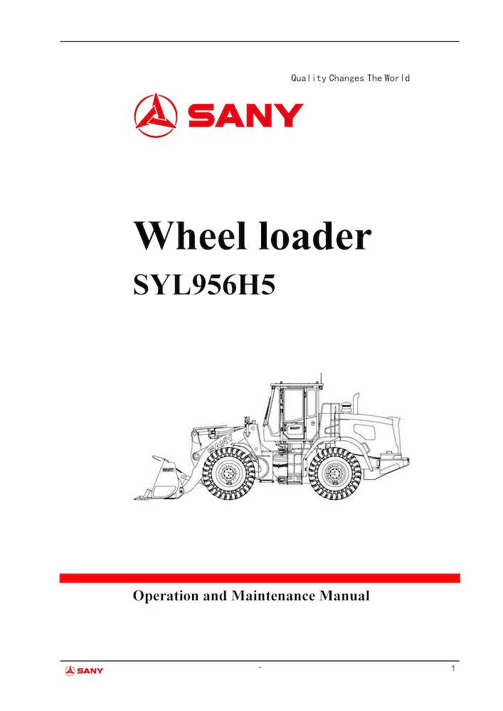 Sany SYL956H5 wheel loader pdf operation and maintenance manual