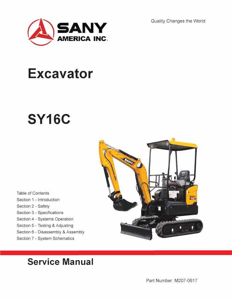 Sany SY16C compact excavator pdf service manual
