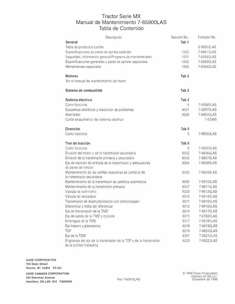 Case MX100, MX110, MX120, MX135 tractor pdf service manual ES