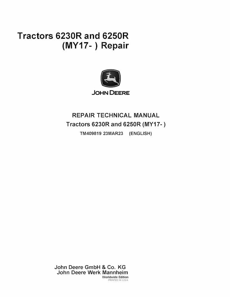 John Deere 6230R and 6250R (MY17- ) tractor pdf repair technical manual