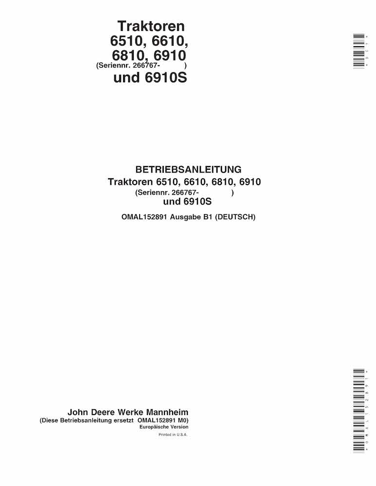 Manuel d'utilisation du tracteur John Deere 6510, 6610, 6810, 6910 ...