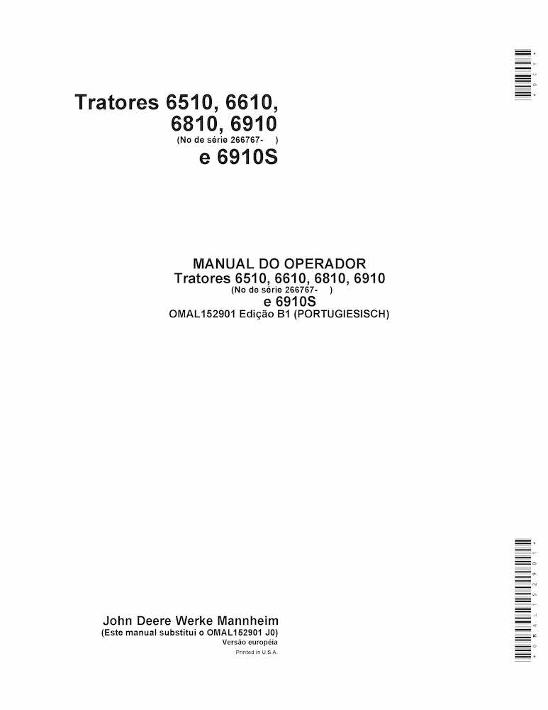 Manuel d'utilisation du tracteur John Deere 6510, 6610, 6810, 6910, 6910S SN 266767 (PDF) PT