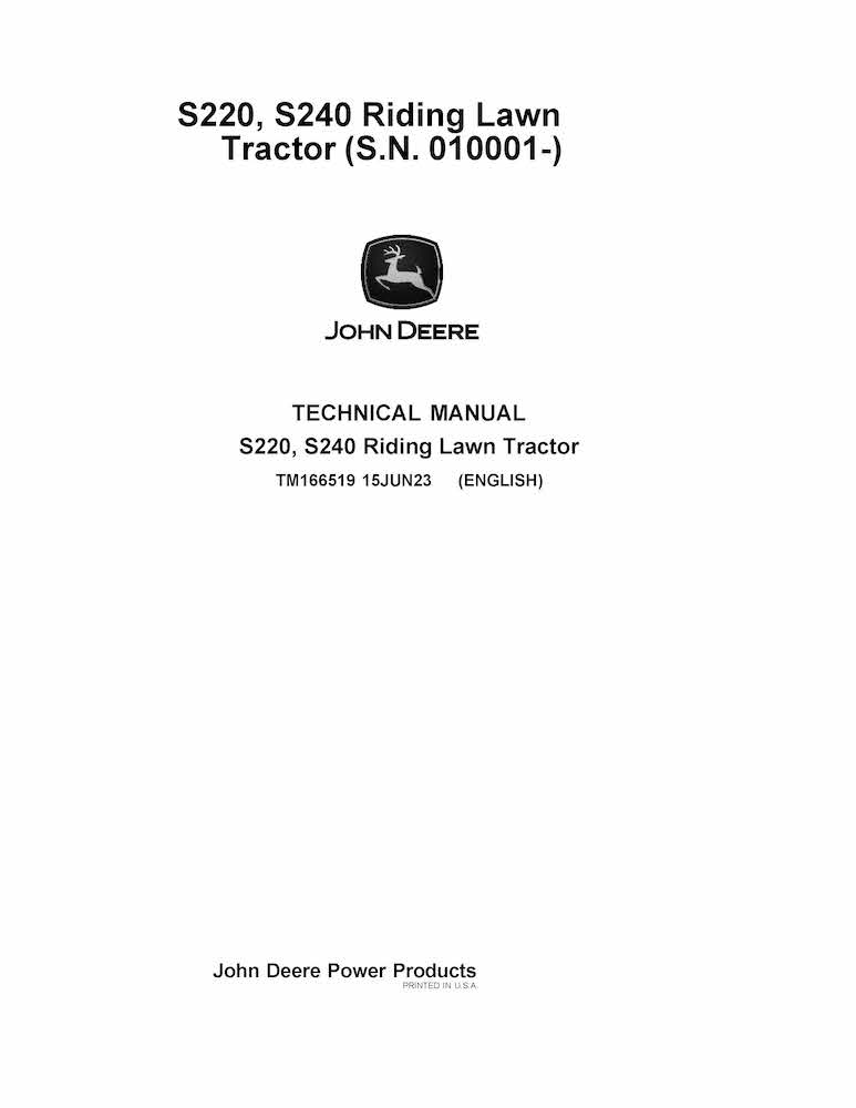 Manual técnico em PDF do trator de gramado John Deere S220, S240 (TM166519)