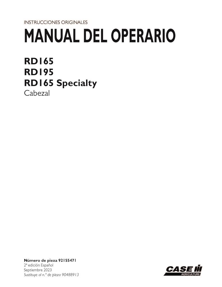 Manual del operador del cabezal de disco especial Case RD165, RD195 ...