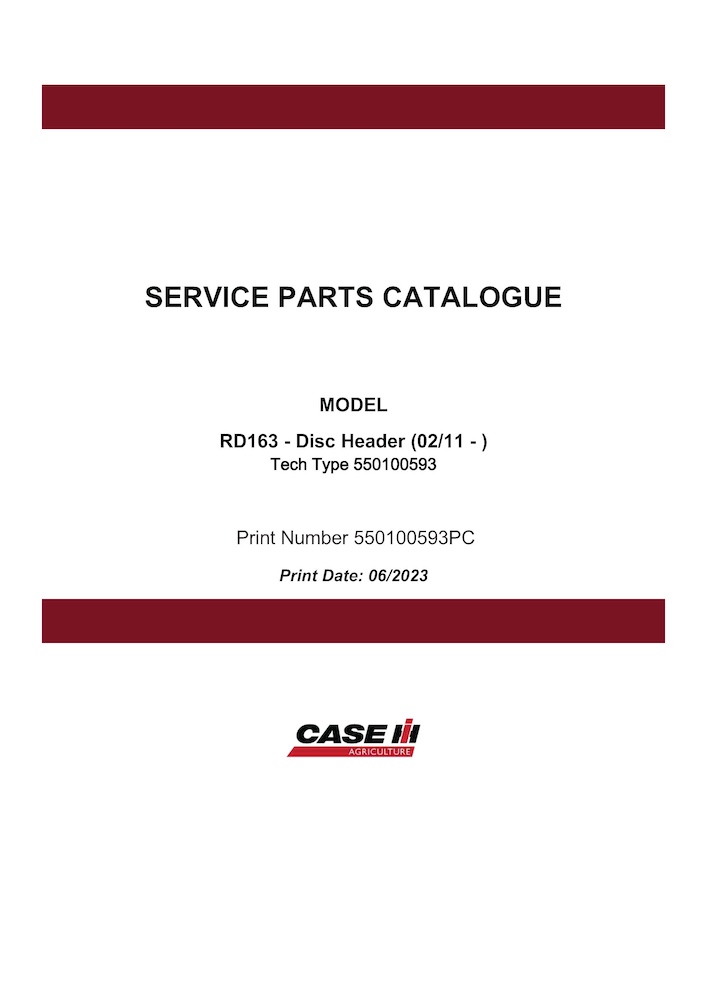 Catálogo de peças em PDF do cabeçalho de disco Case RD163 (550100593PC)