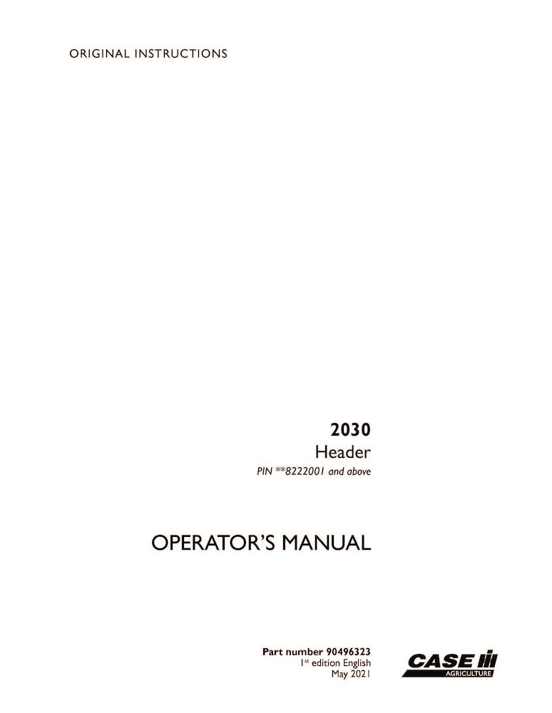 Manual del operador del encabezado (PDF) del caso 2030 PIN x8222001 (90496323)