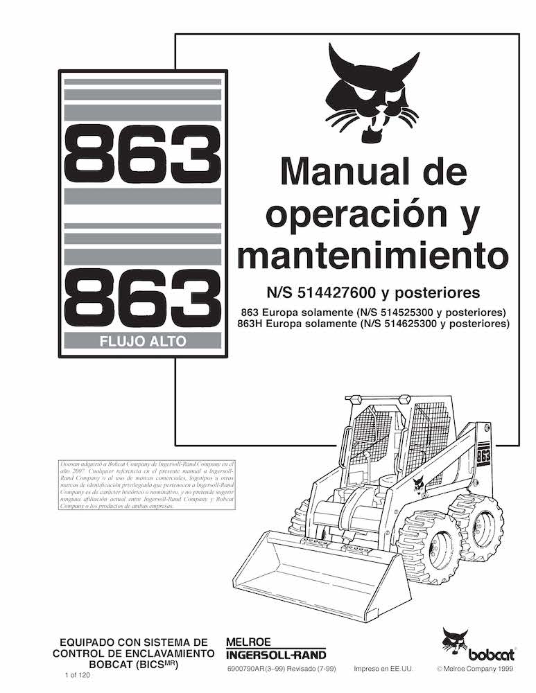 Bobcat 863 skid steer loader pdf operation and maintenance manual ES