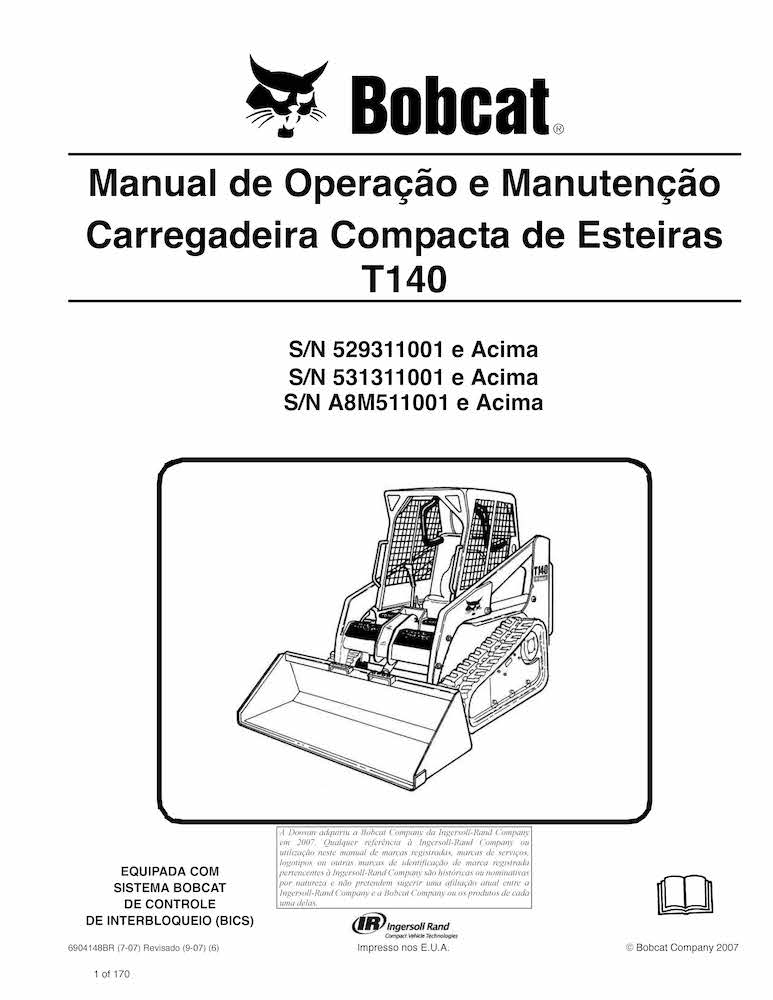 Bobcat T140 compact track loader pdf operation and maintenance manual PT