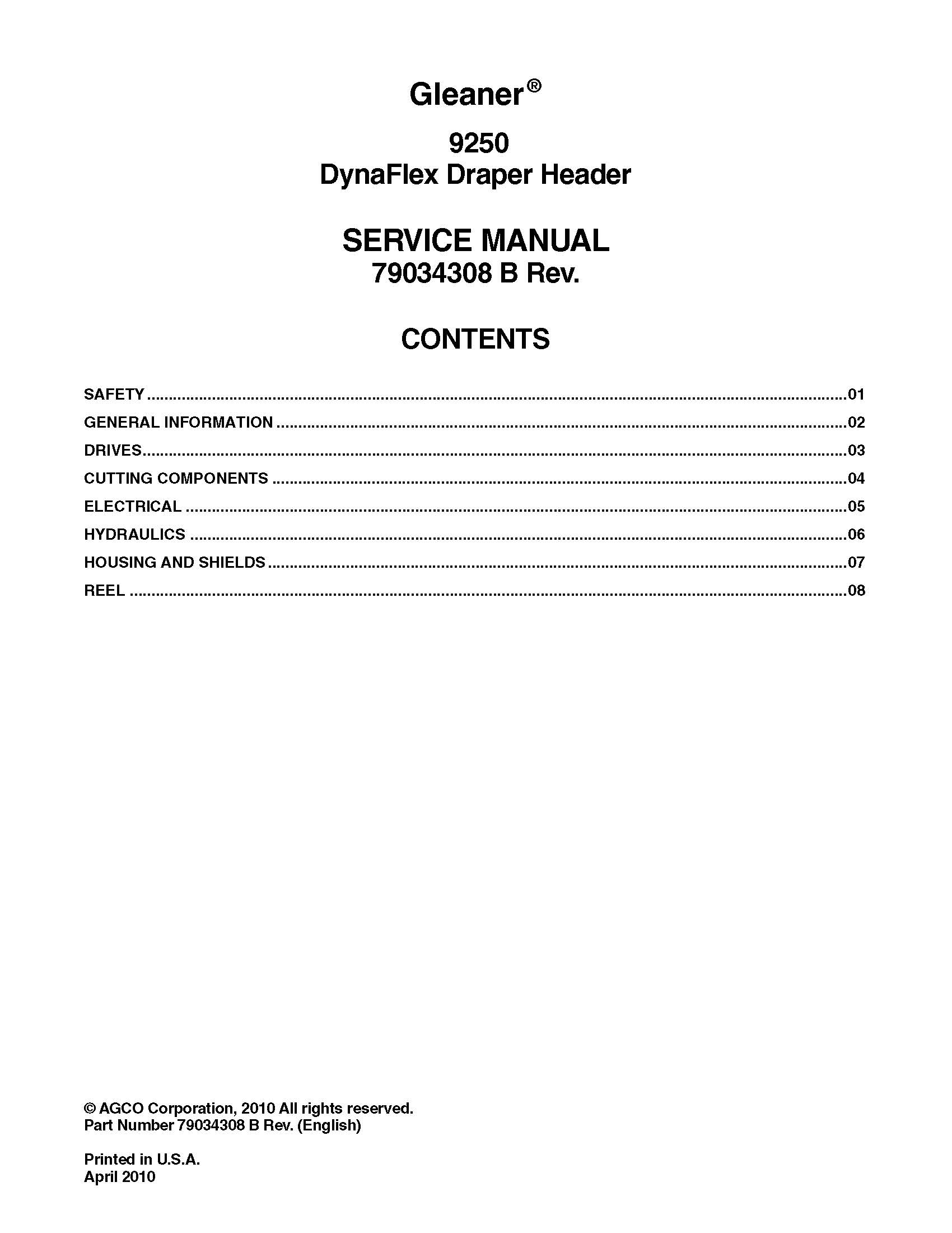 Gleaner 9250 header service manual