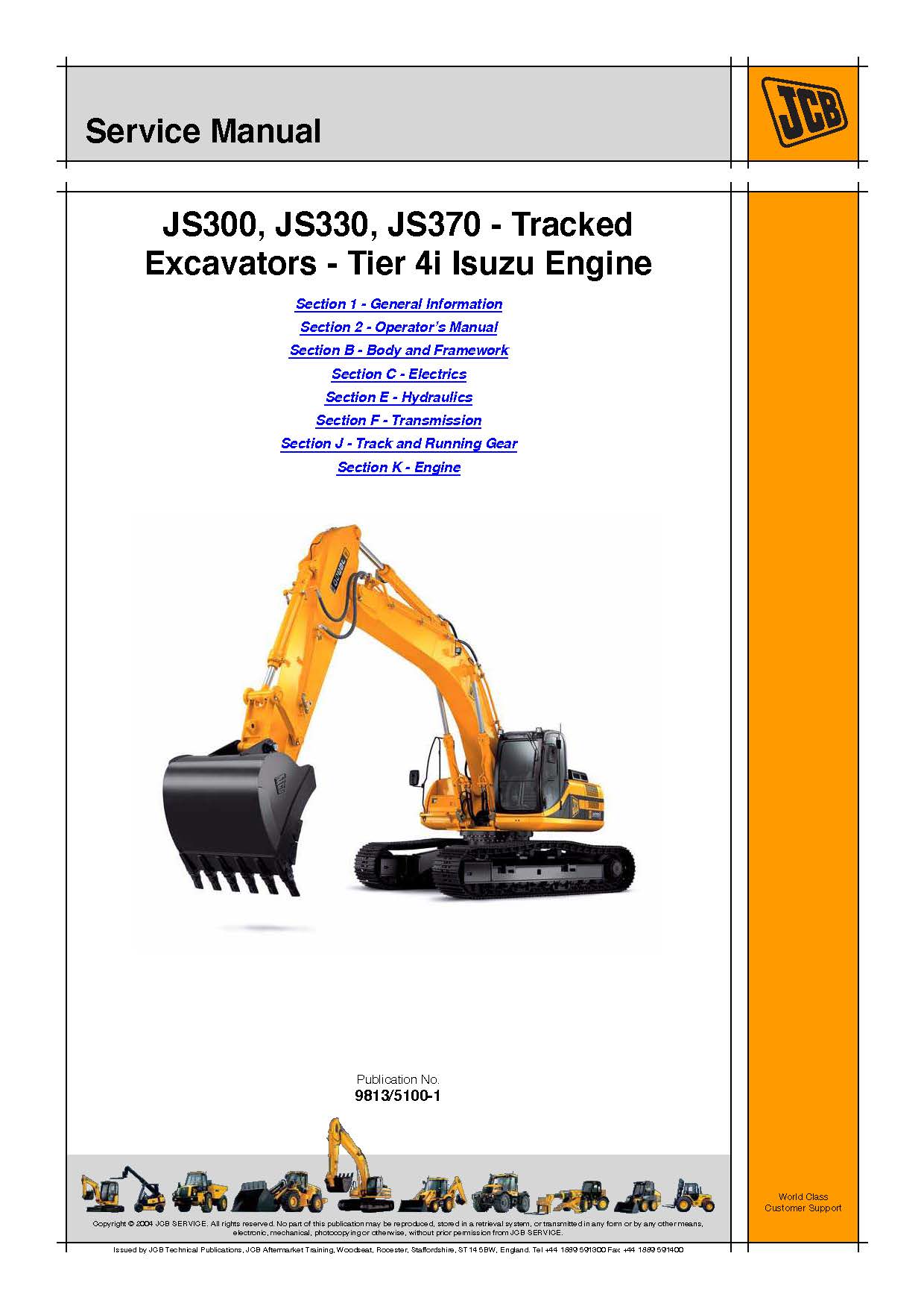 Manual de servicio de la excavadora Jcb JS300, / JS330 / JS370