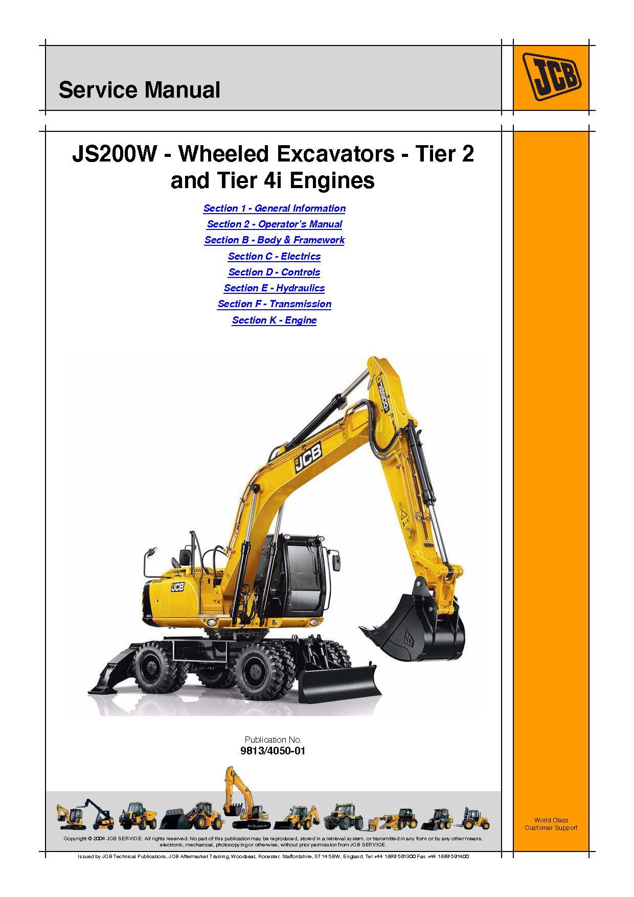 Manual de servicio de la excavadora Jcb JS200W