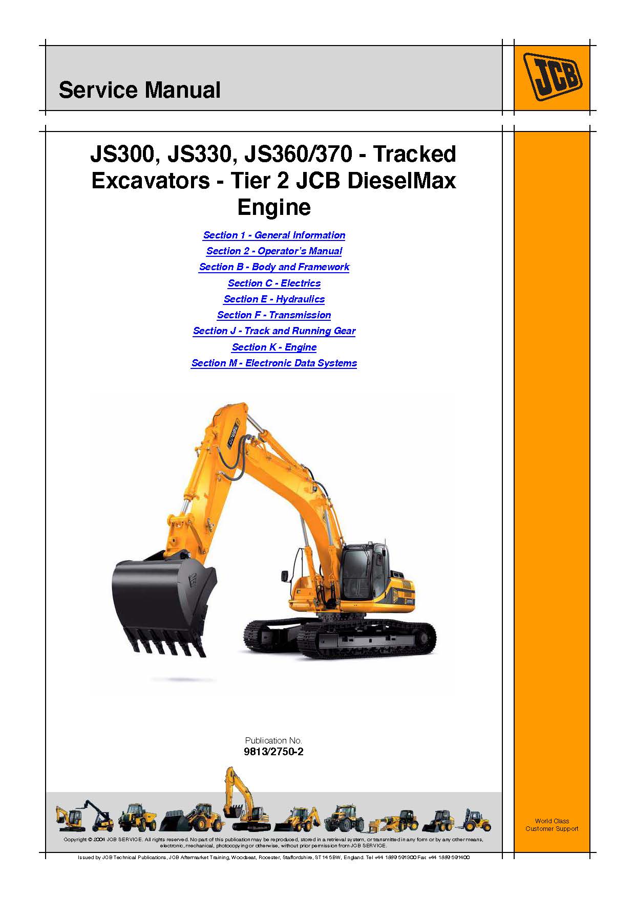 Manual de servicio de la excavadora Jcb JS300, / JS330 / JS370 Tier 2