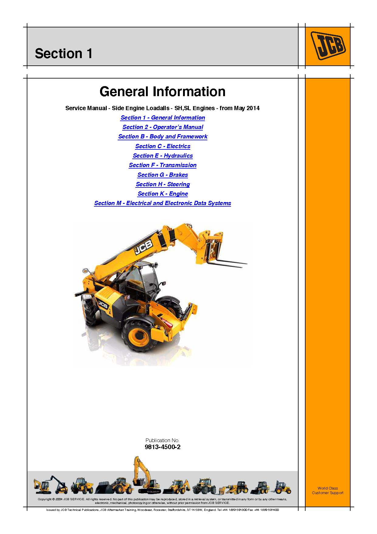 Jcb Side Engine Loadalls - SH, SL Engines telescopic handler service manual