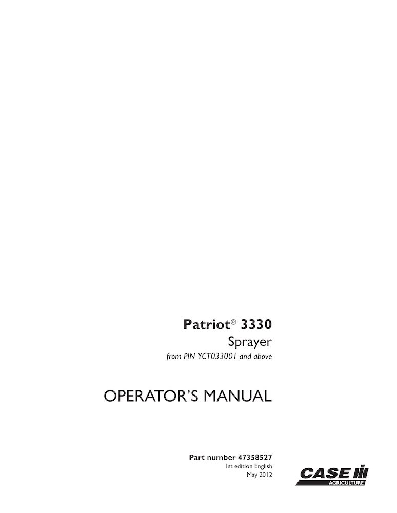 Manual do operador do pulverizador Case Patriot 3330 PIN YCT033001 em ...
