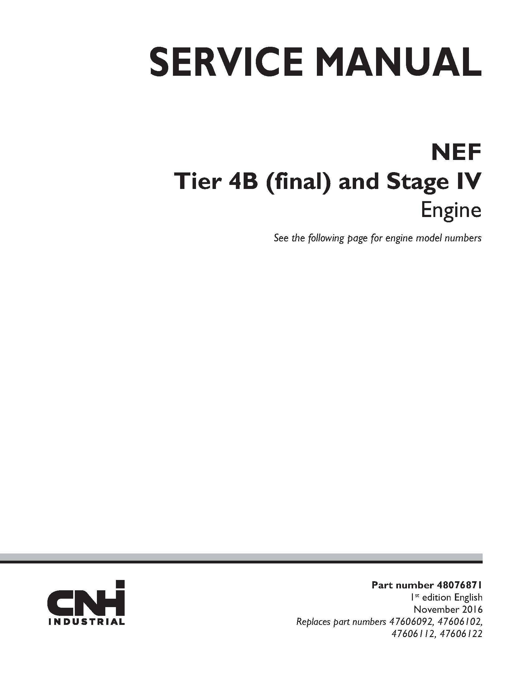 New Holland NEF Tier 4B and Stage IV engine service manual