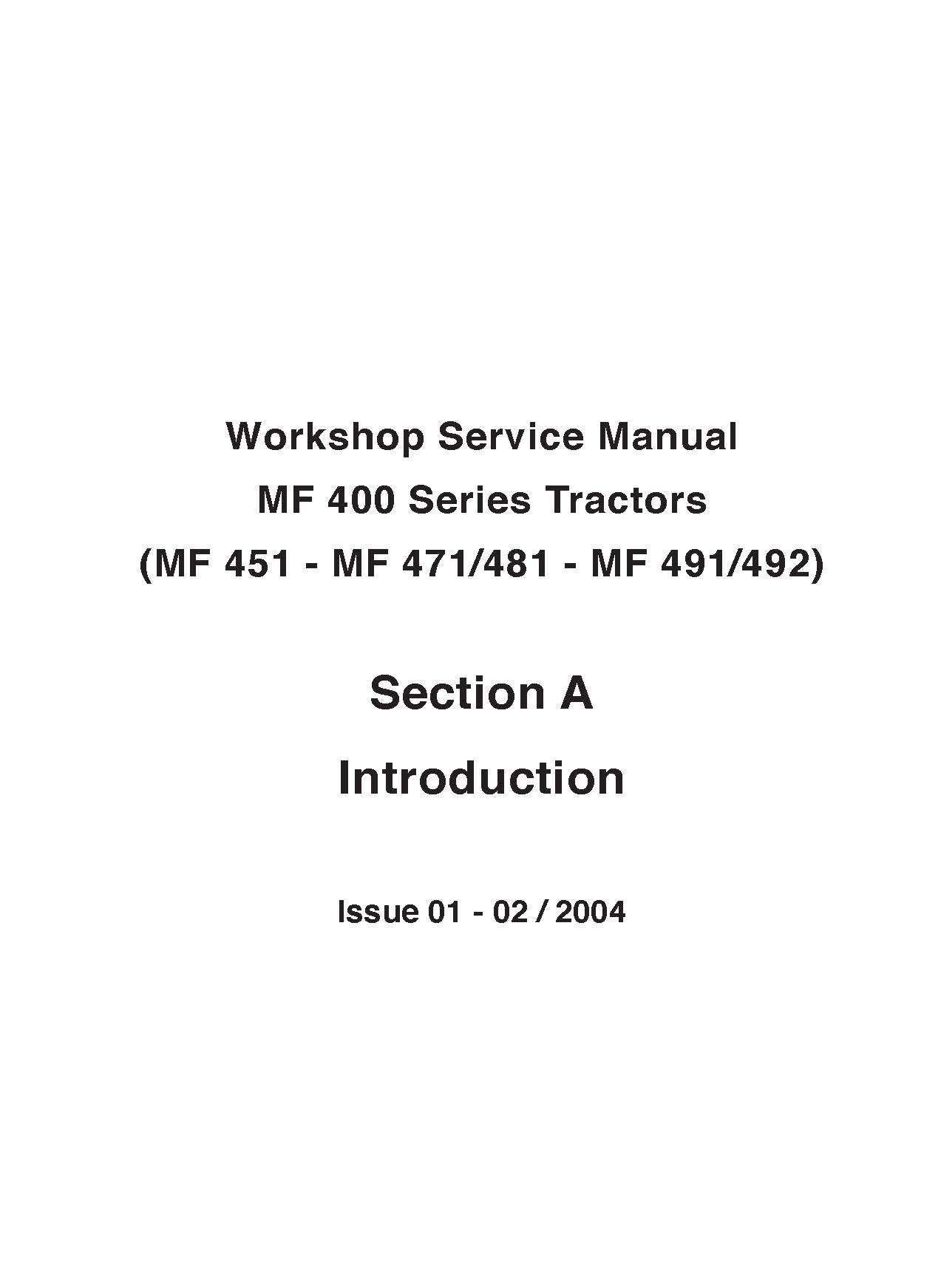 Massey Ferguson 451/471/481/491/492 manual de servicio del taller del ...