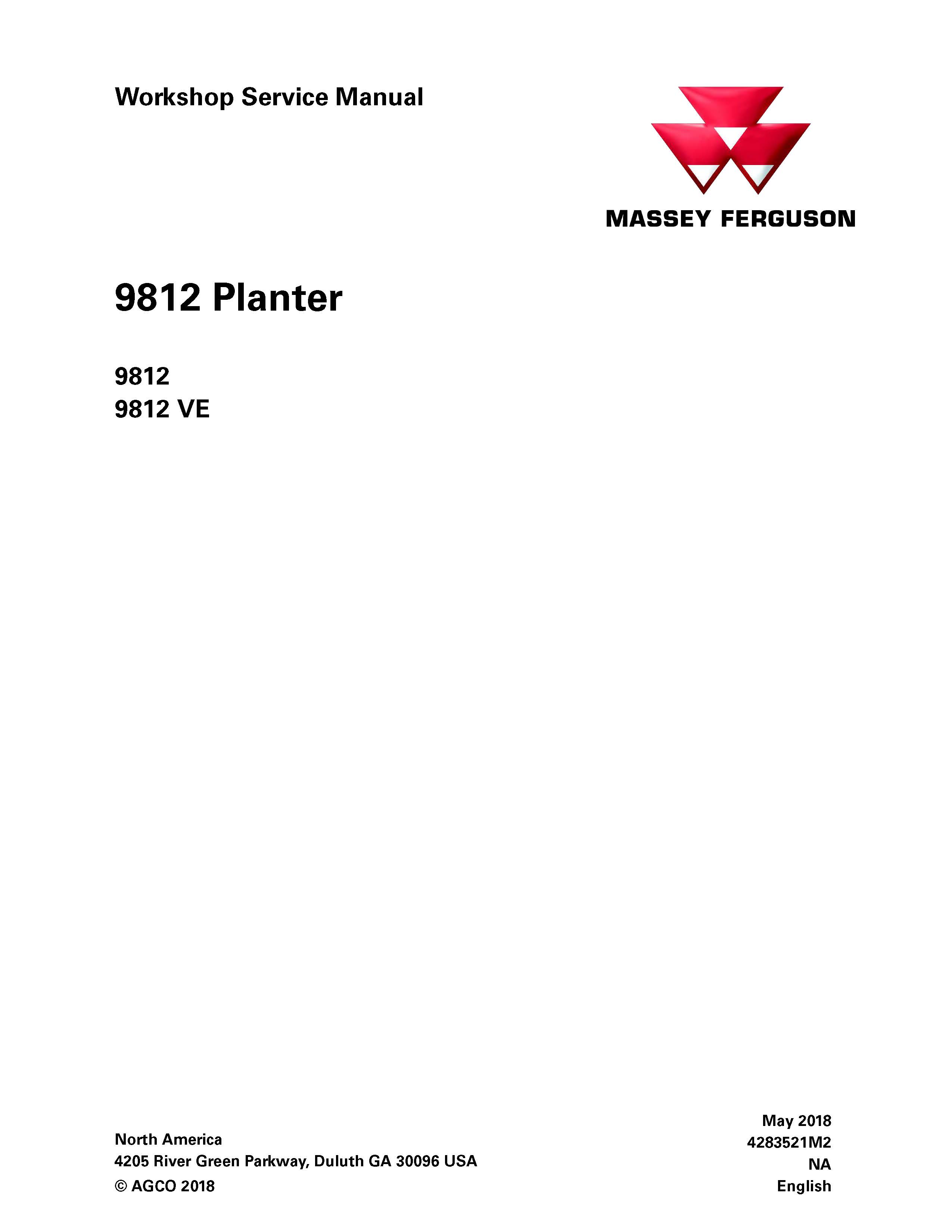 Massey Ferguson 9812, 9812 VE planter pdf workshop service manual