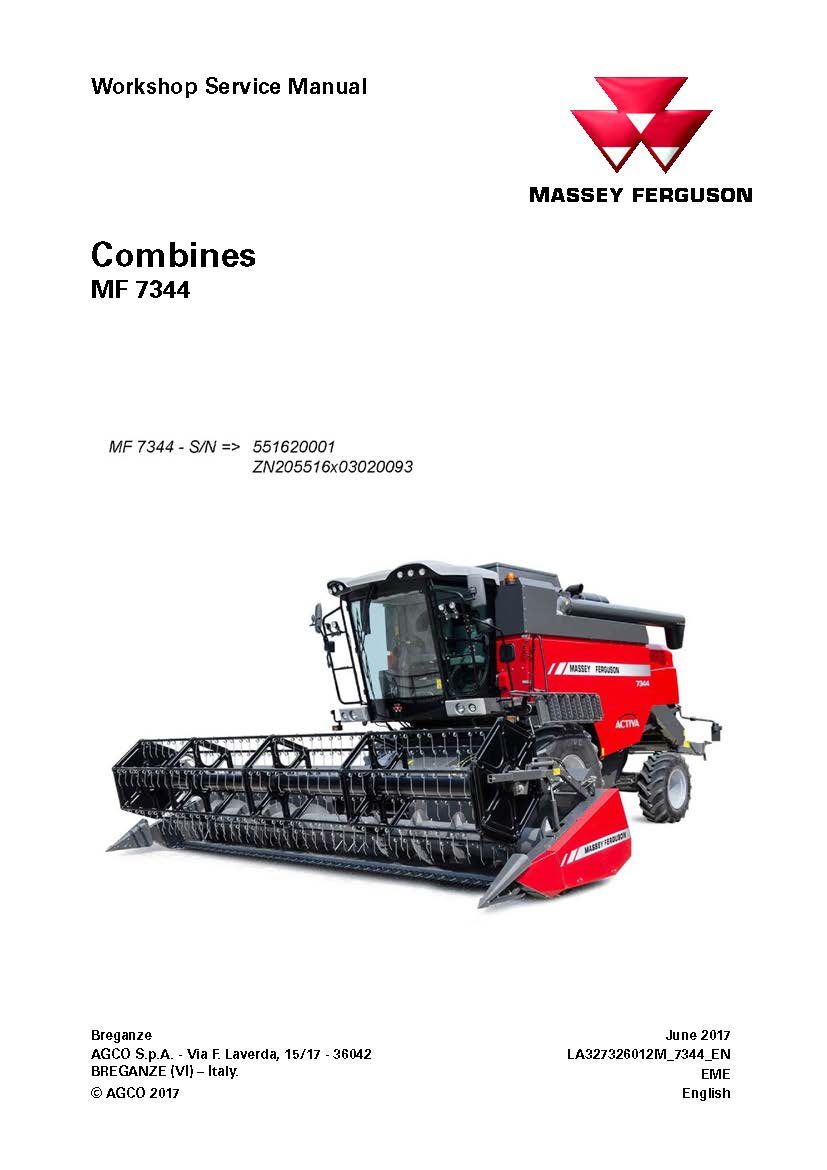 Massey Ferguson MF 7344 moissonneuse-batteuse PDF manuel de service d'atelier