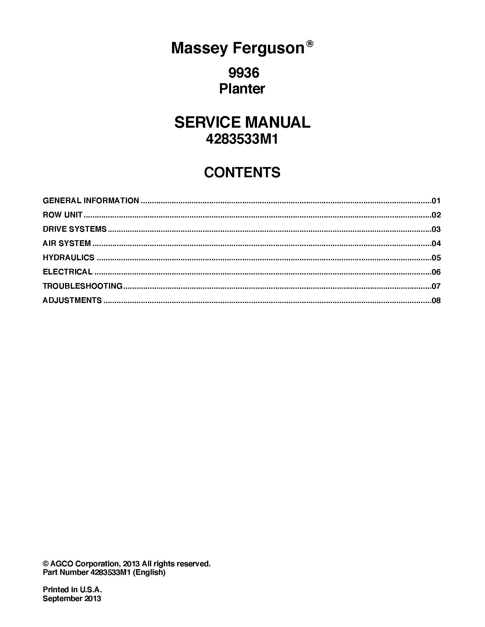 Massey Ferguson 9936 planter pdf service manual