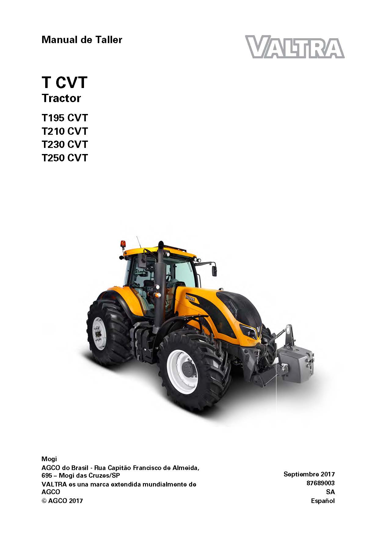 Valtra T195, T210, T230, T250 CVT tractor pdf workshop service manual