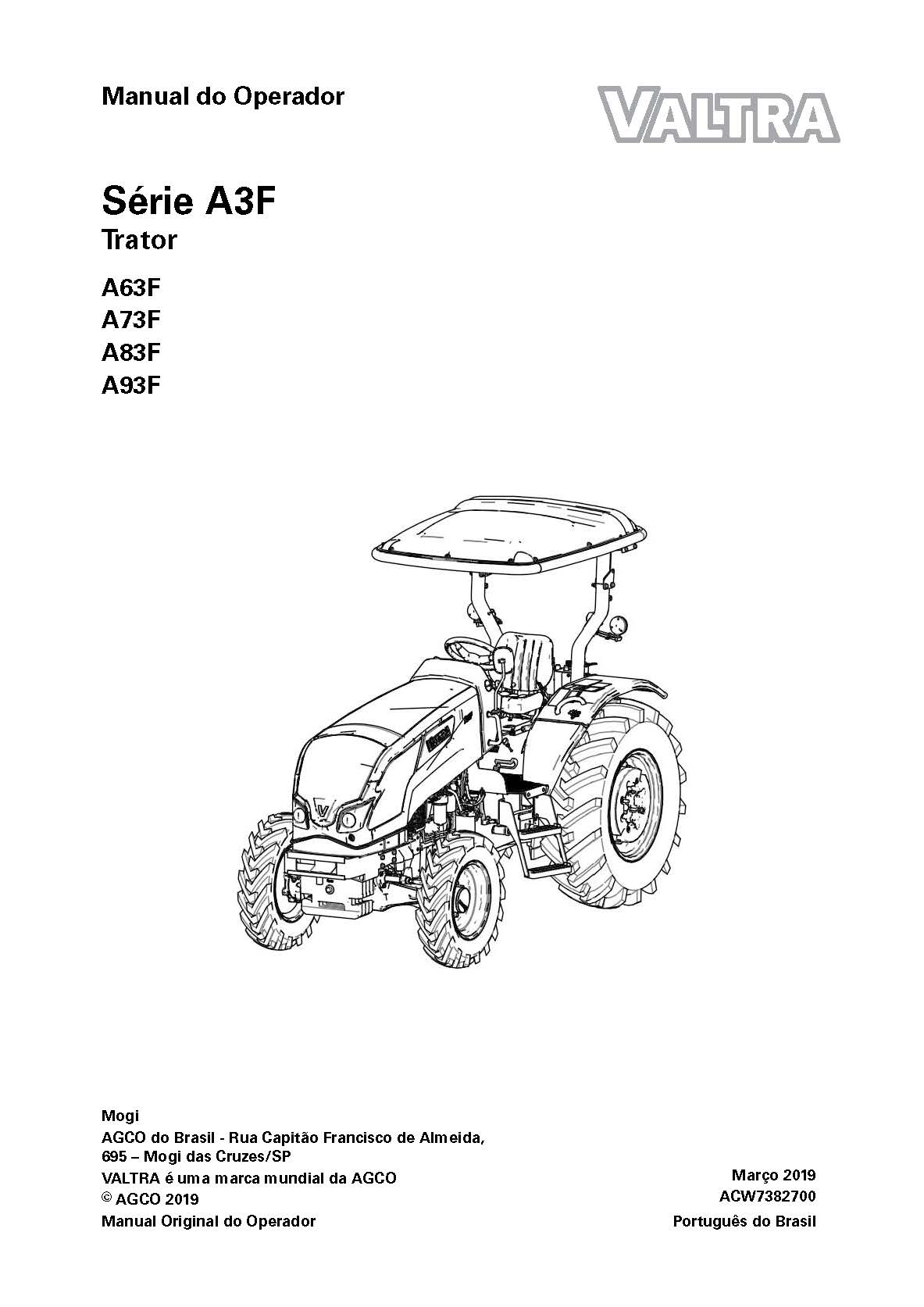Valtra A63F, A73F, A83F, A93F tractor pdf operator's manual PT