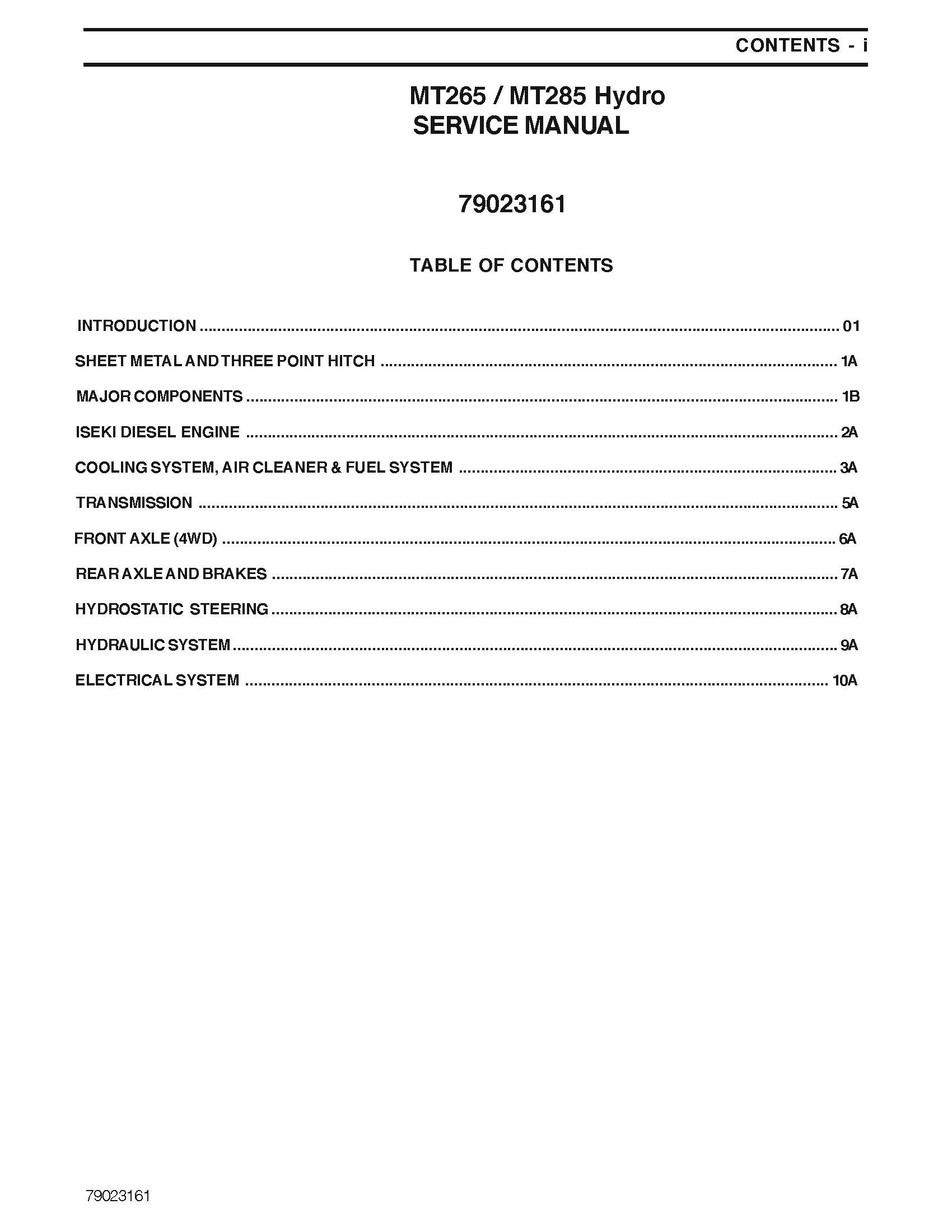 Challenger MT265, MT285 Hydro compact tractor pdf service manual