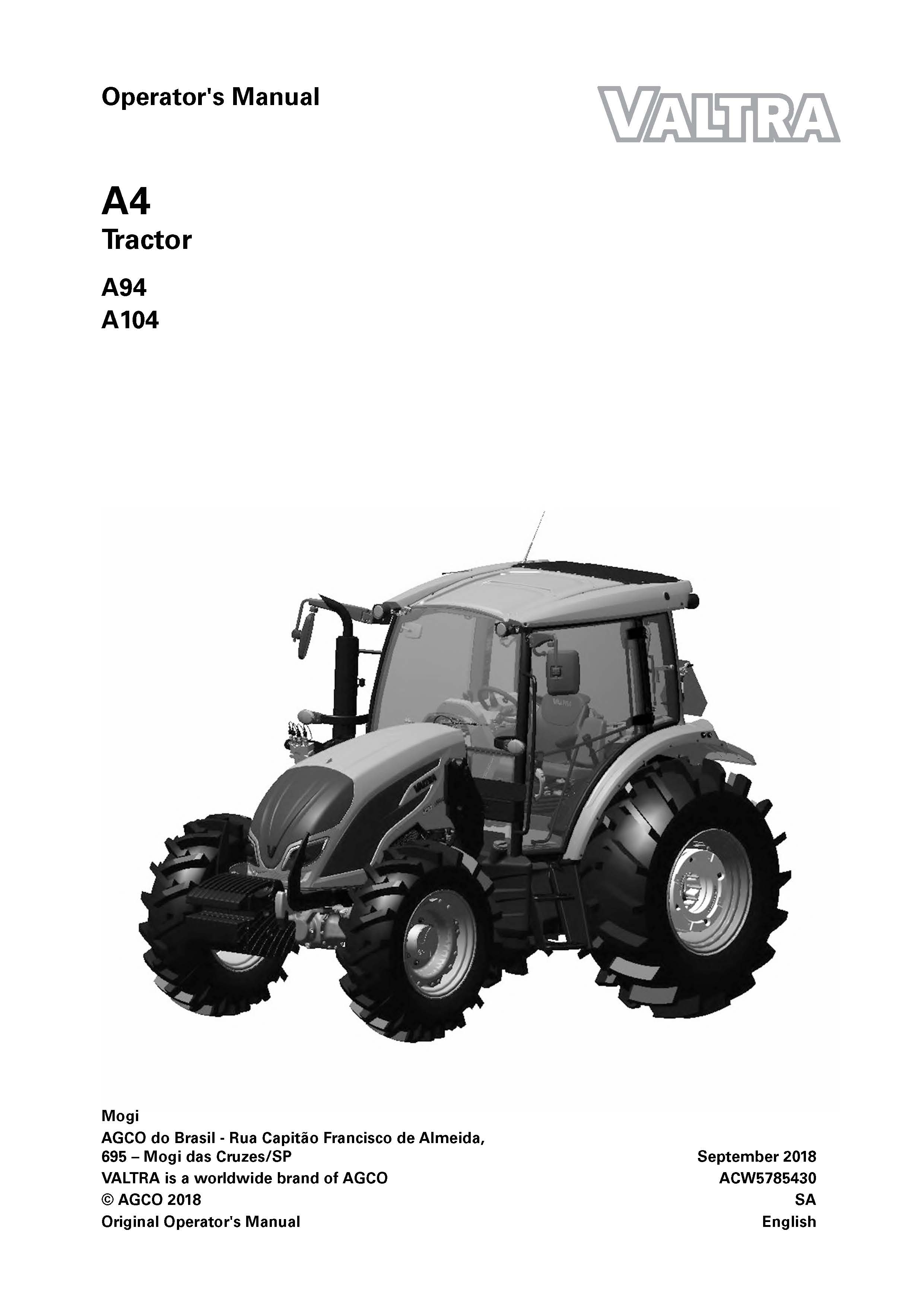 Valtra A94, A104 tractor pdf operator's manual