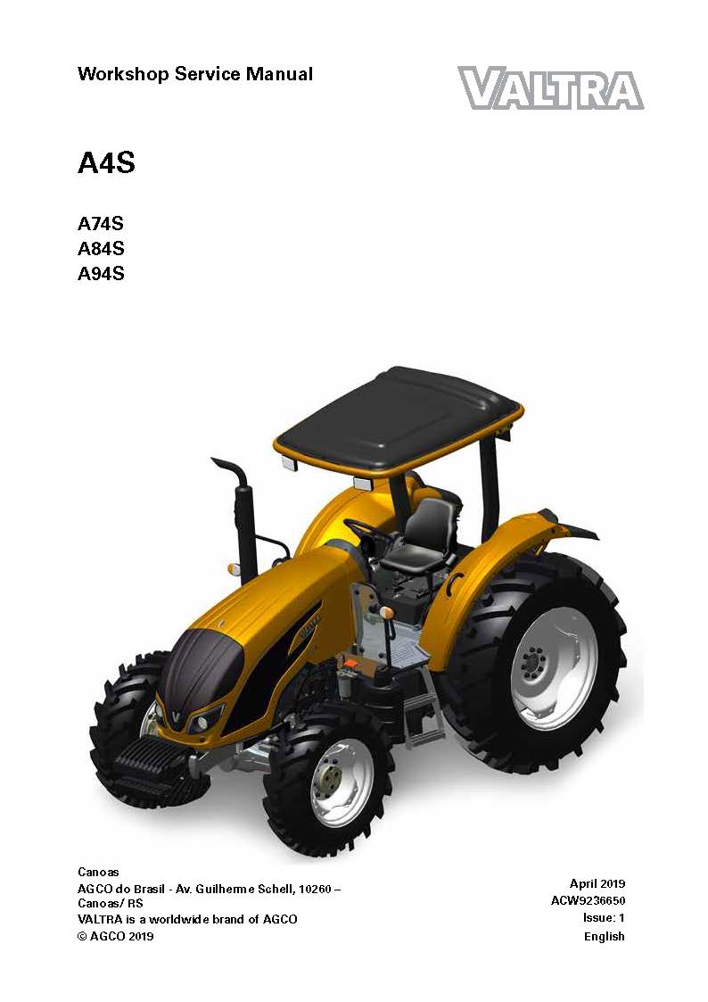 Manuel d'entretien de l'atelier PDF du tracteur Valtra A74S, A84S, A94S