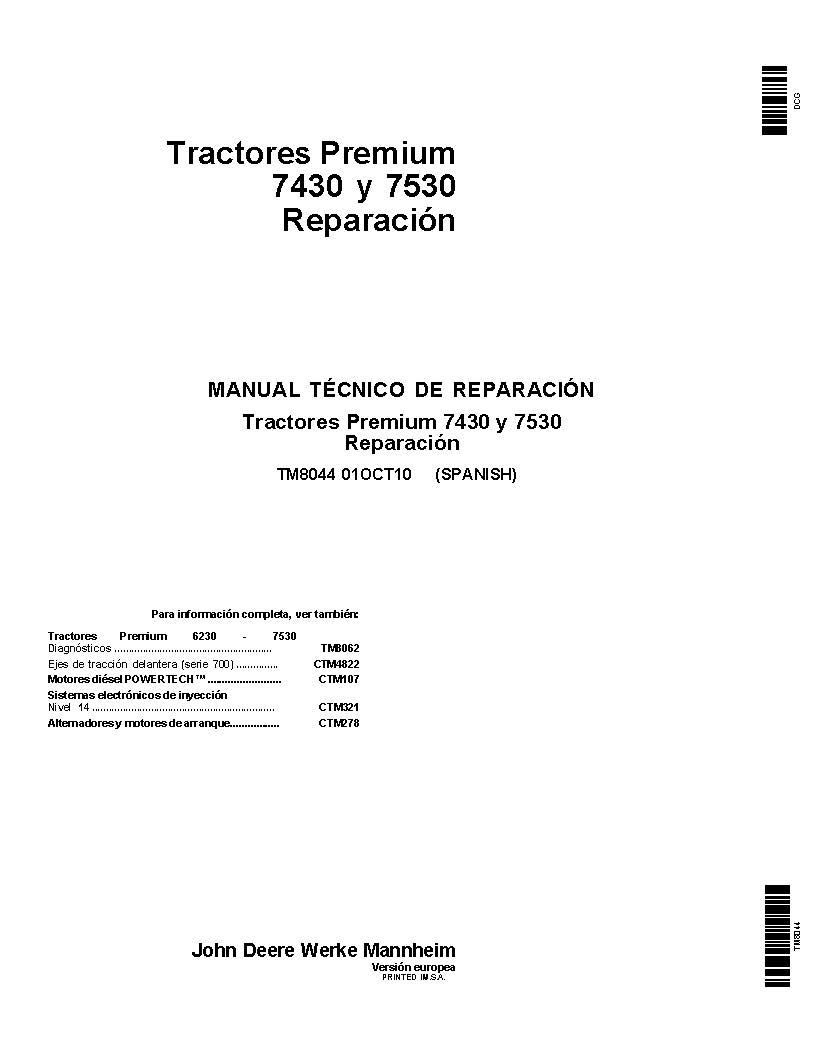 John Deere 7430, 7530 tractor repair technical manual ES (TM8044)