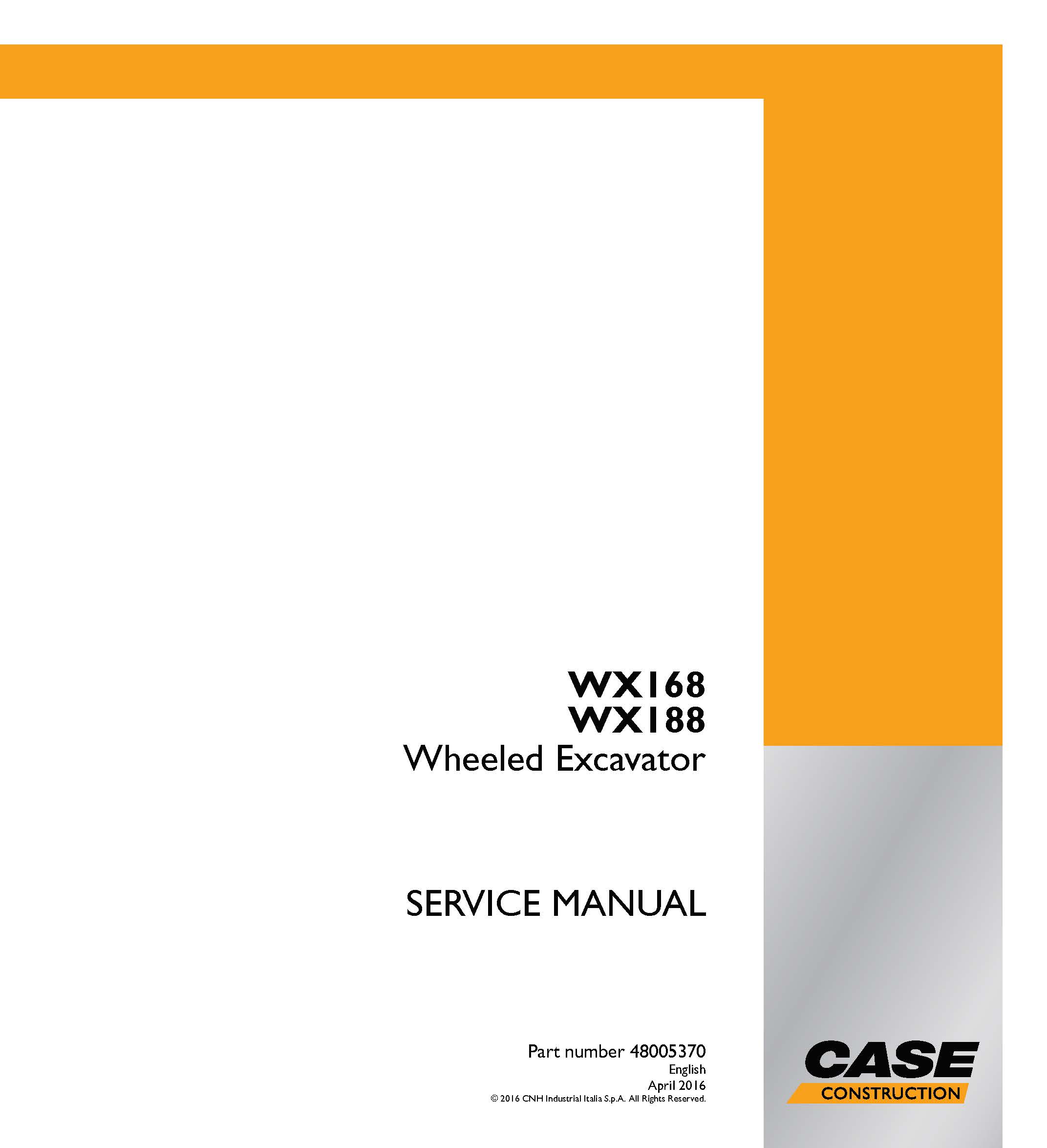Case WX168, WX188 wheeled excavator pdf service manual