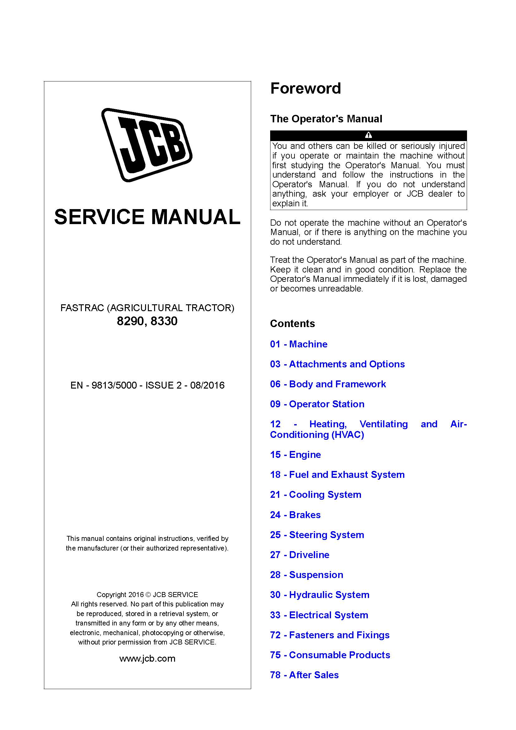 JCB 8290, 8330 tractor pdf service manual