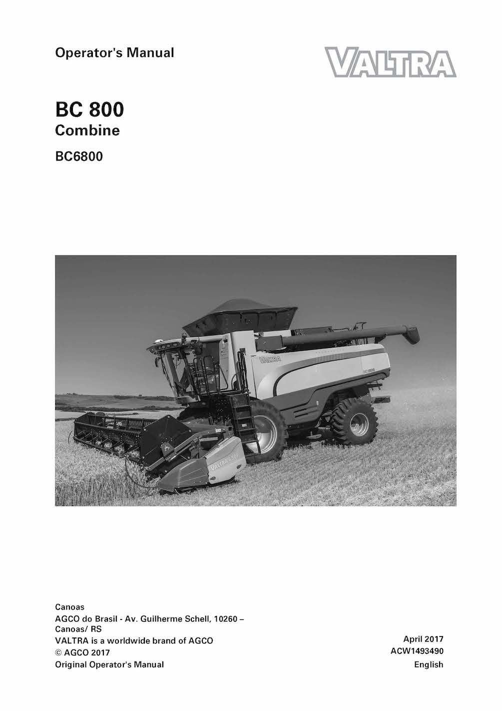 Valtra BC6800 combine pdf operator's manual