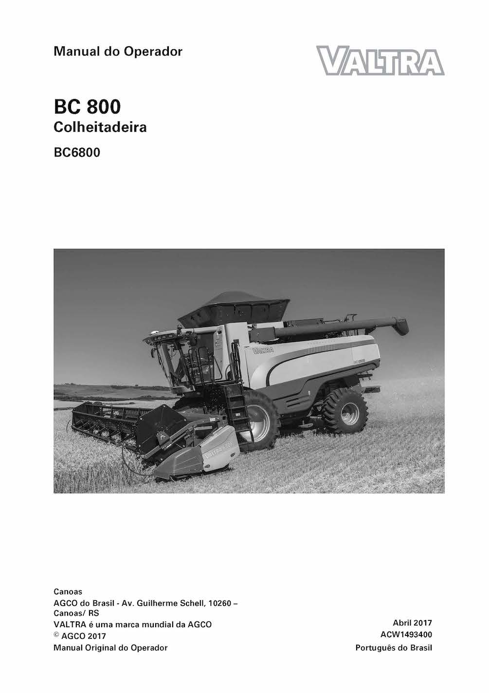 Manuel d'utilisation pdf de la moissonneuse-batteuse Valtra BC6800 PT