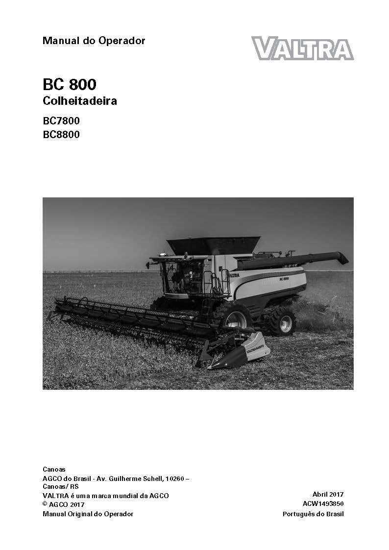 Valtra BC7800, BC8800 combine pdf operator's manual PT