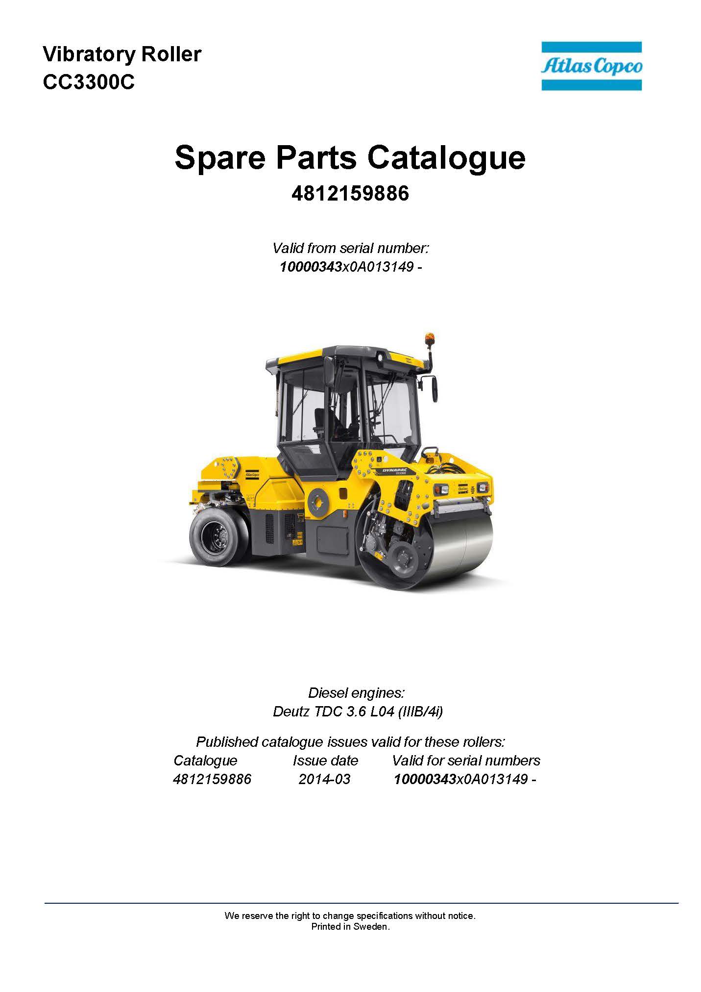 Dynapac CC 3300C vibratory roller pdf parts book manual