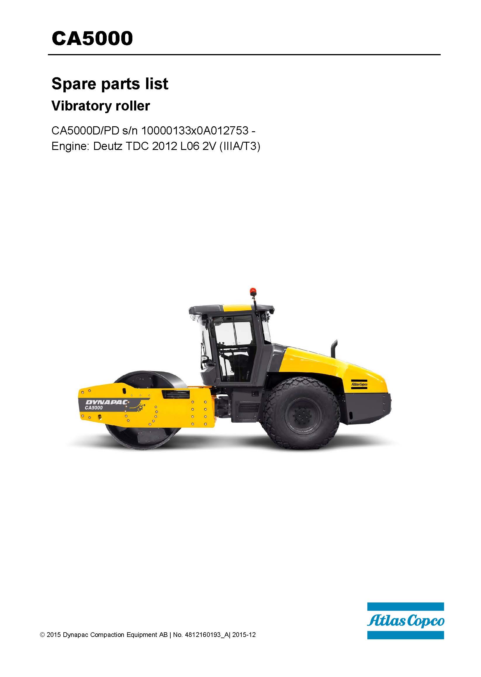 Manual do livro de peças em pdf do rolo vibratório Dynapac CA 5000
