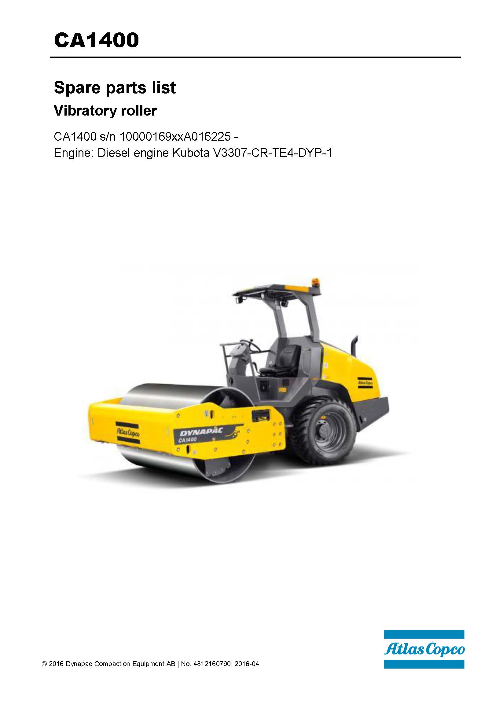 Dynapac CA 1400 vibratory roller pdf parts book manual
