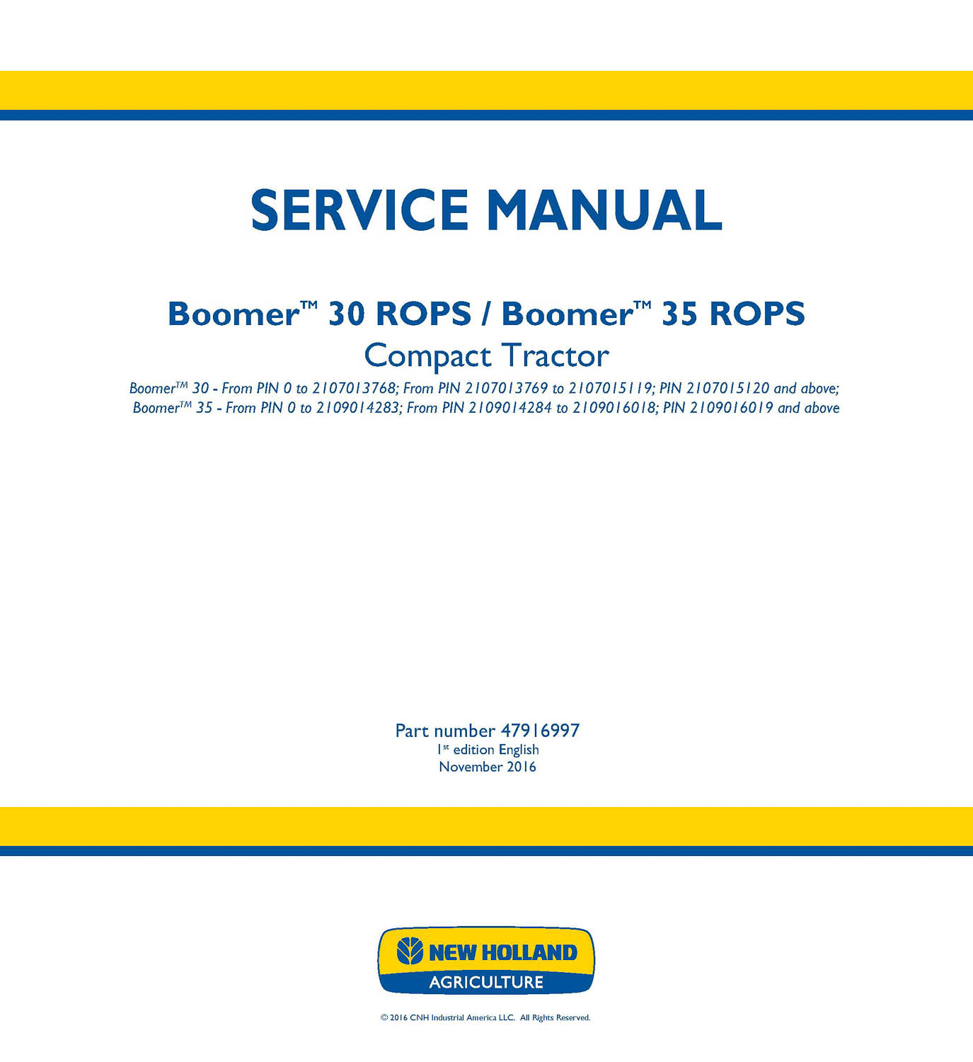 New Holland Boomer 30, 35 ROPS compact tractor pdf manual de servicio