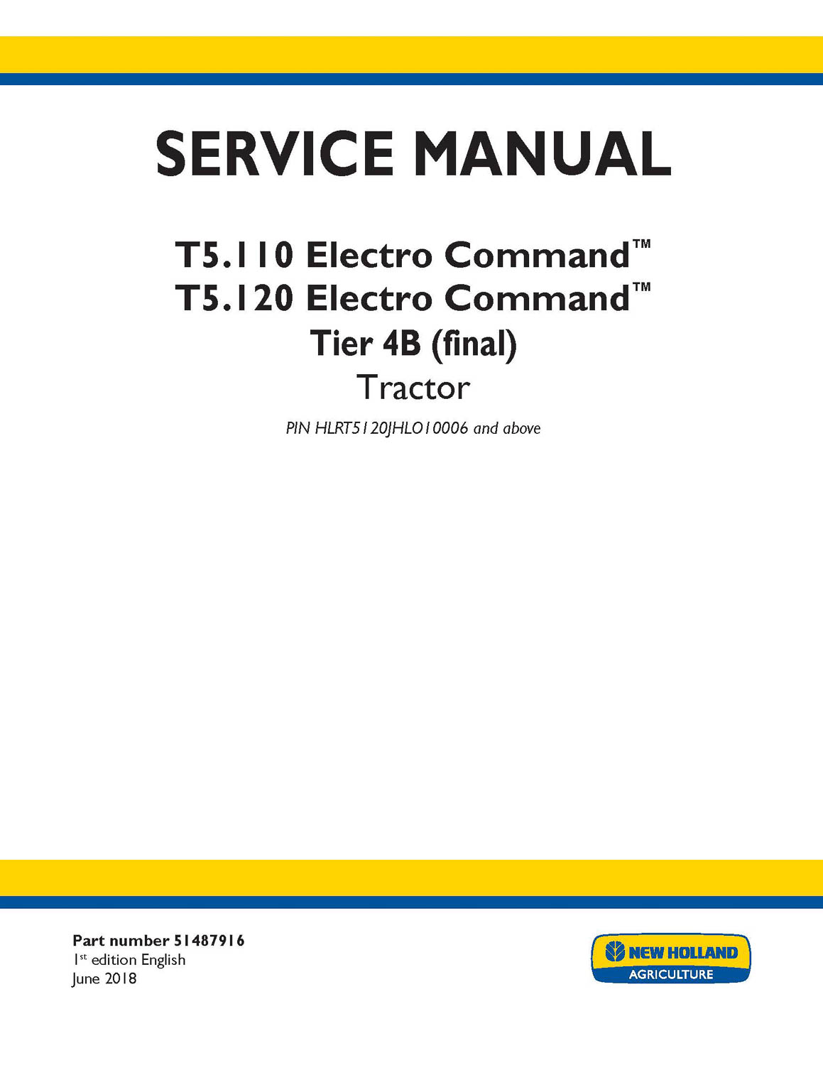 New Holland T5.110, T5.120 Electro Command Tier 4B tractor manual de ...