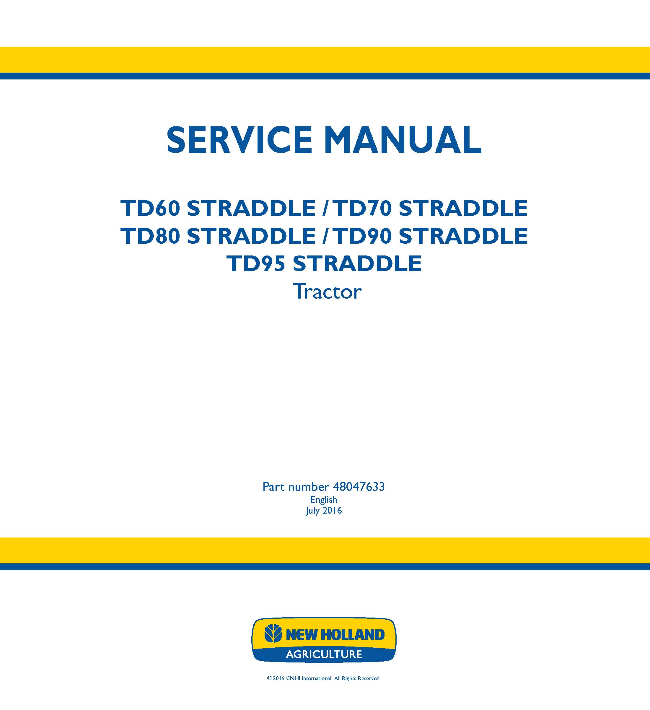 Manuel de réparation pdf du tracteur New Holland TD60, TD70, TD80, TD90, TD95 STRADDLE