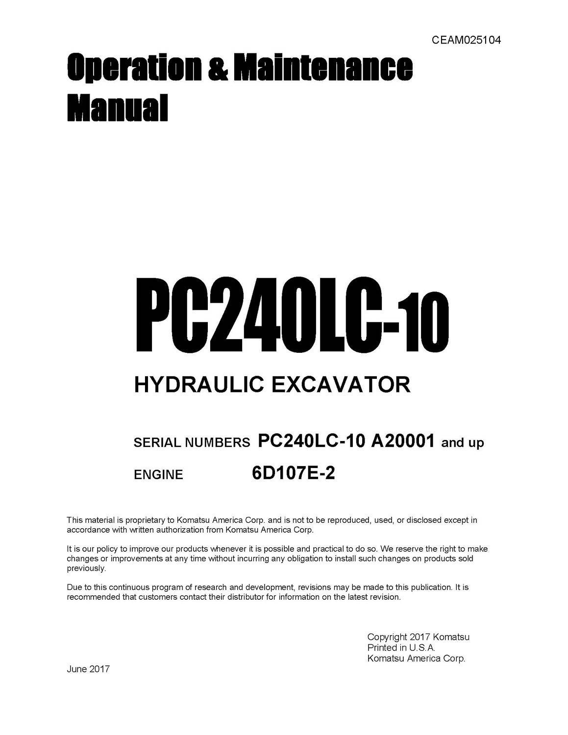 Excavadora hidráulica Komatsu PC240LC-10 pdf manual de operación y mantenimiento