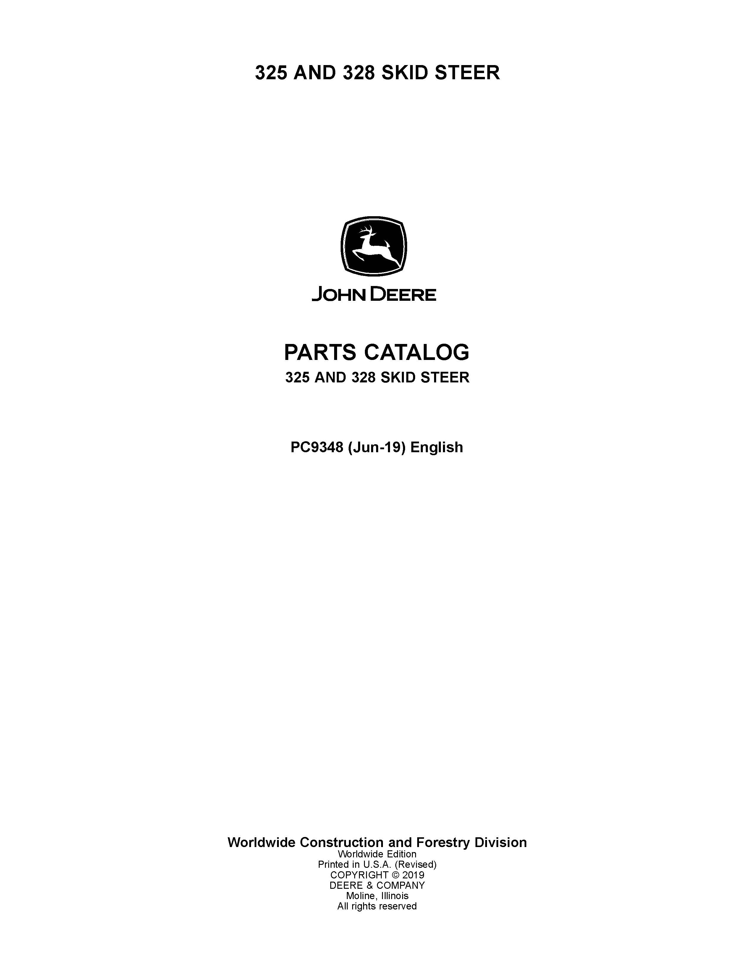 John Deere 325, 328 skid steer loader pdf parts catalog