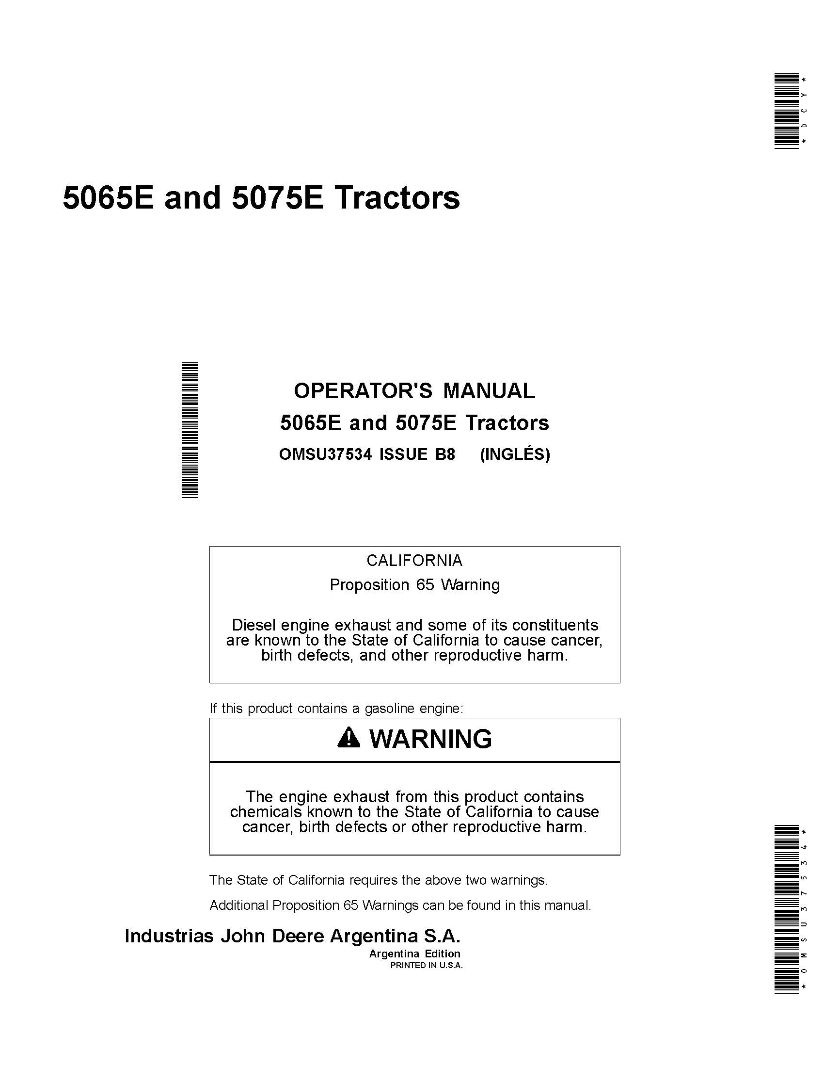 John Deere 5065E, 5075E tractor pdf operator's manual