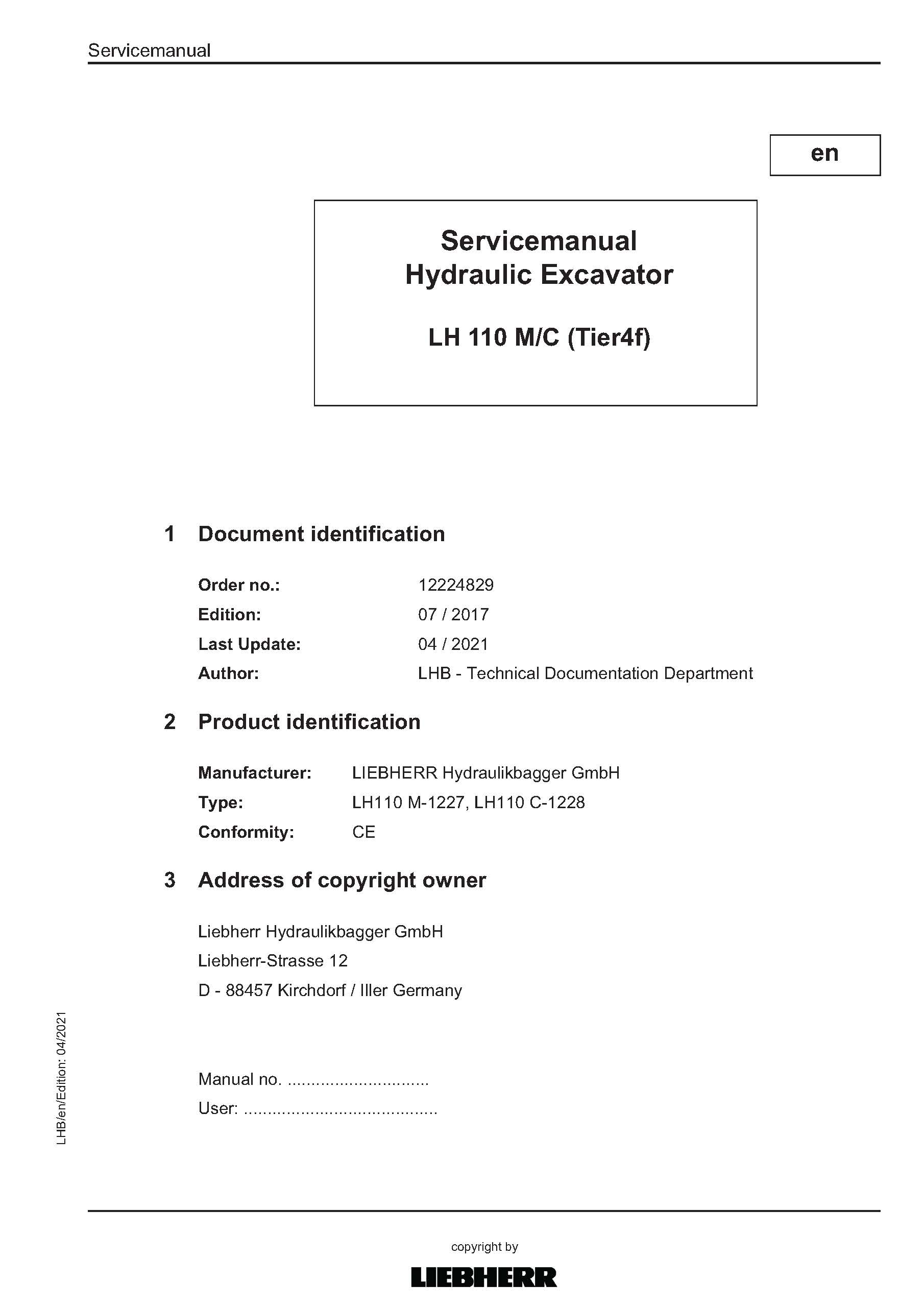 Liebherr LH110 M, LH110 C Tier 4f excavadora hidráulica pdf manual de ...
