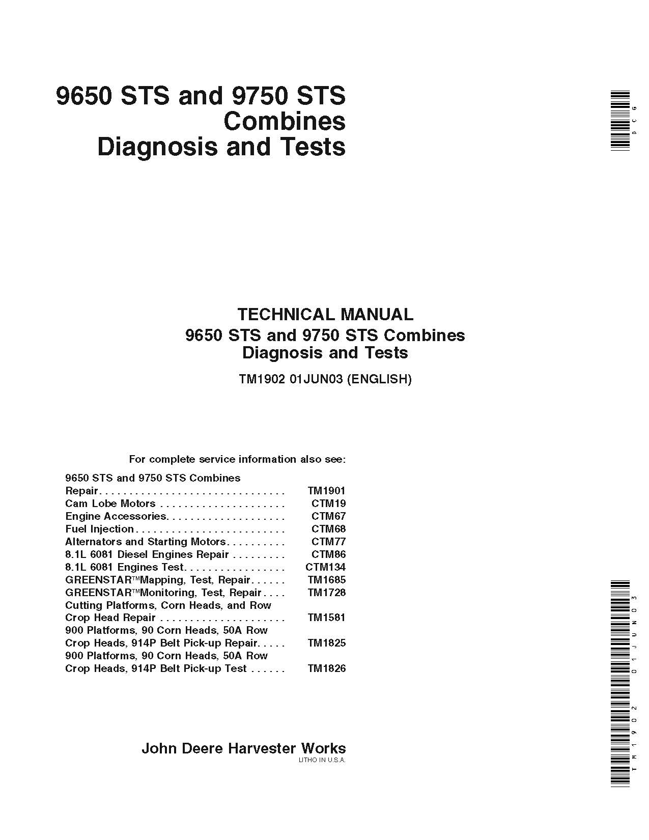 John Deere 9650 STS, 9750 STS combinent le manuel technique de diagnostic pdf