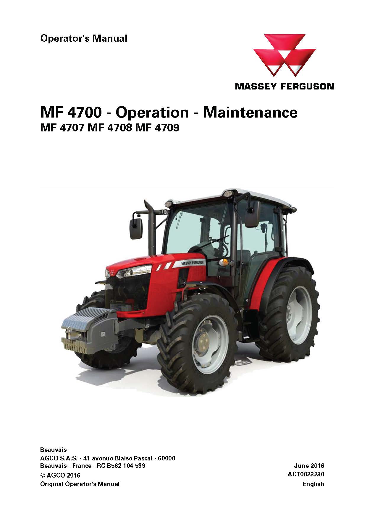 Massey Ferguson 4707, 4708, 4709 Tier 3 con tractores de cabina manual del operador en pdf