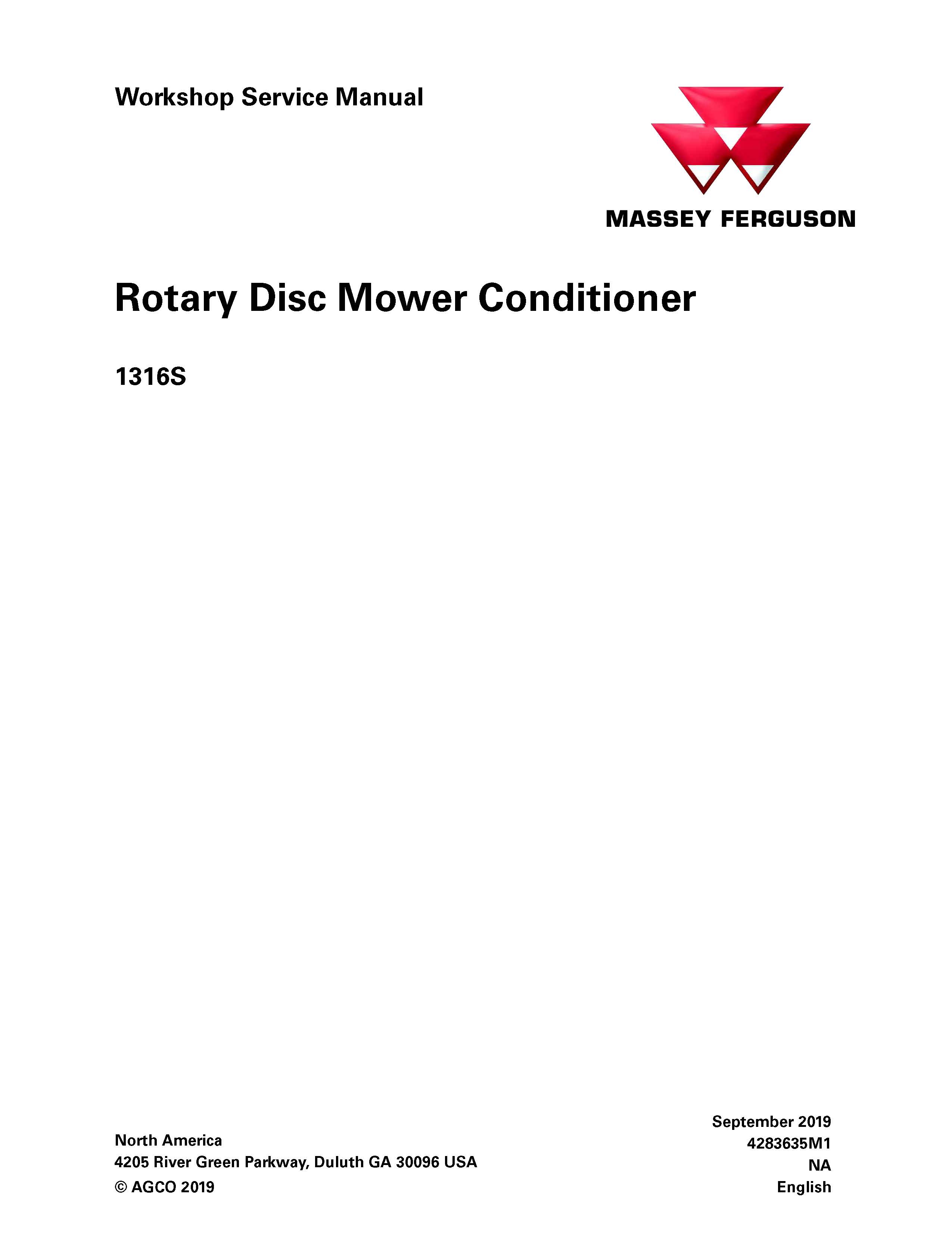 Massey Ferguson 1316S rotary disc mower conditioner pdf workshop service manual