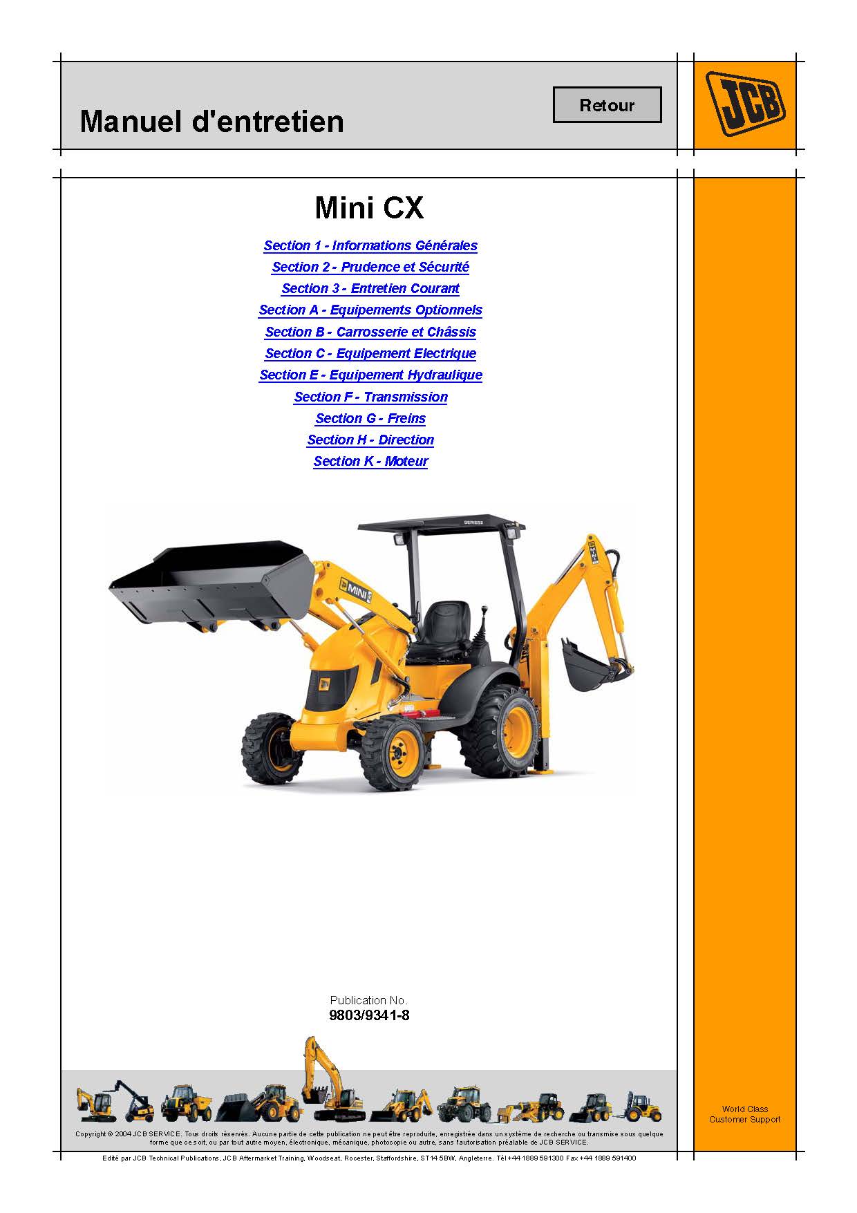 JCB Mini CX backhoe loader pdf service manual FR